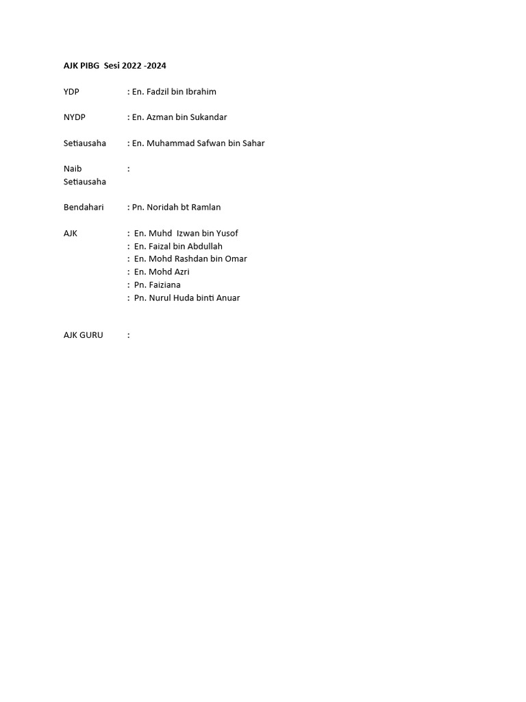 Senarai Nama AJK | PDF