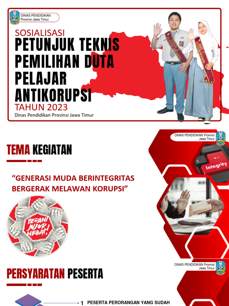 Sosialisasi Pemilihan Duta Pelajar Antikorupsi Tahun 2023 | PDF