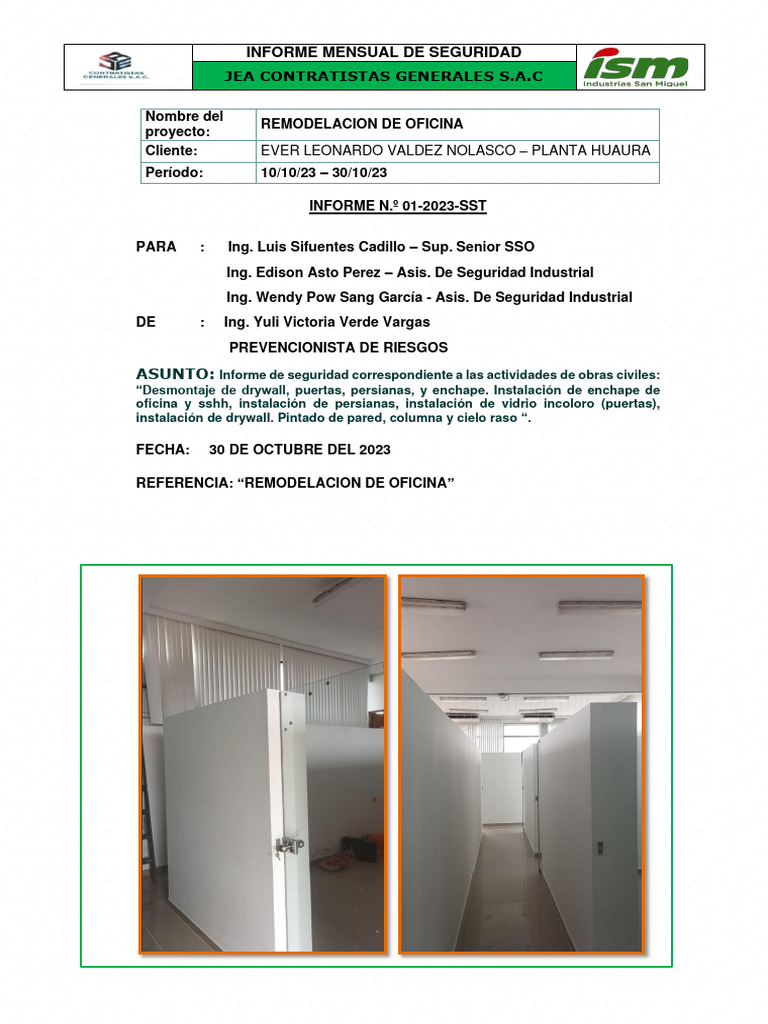 Informe Seguridad Remodelación Oficina | PDF