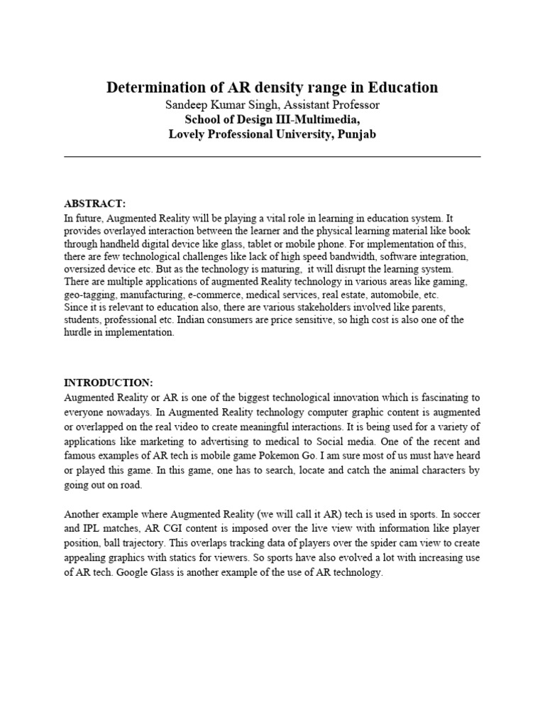 Augmented Reality in Education: Challenges & Benefits | PDF | Augmented ...