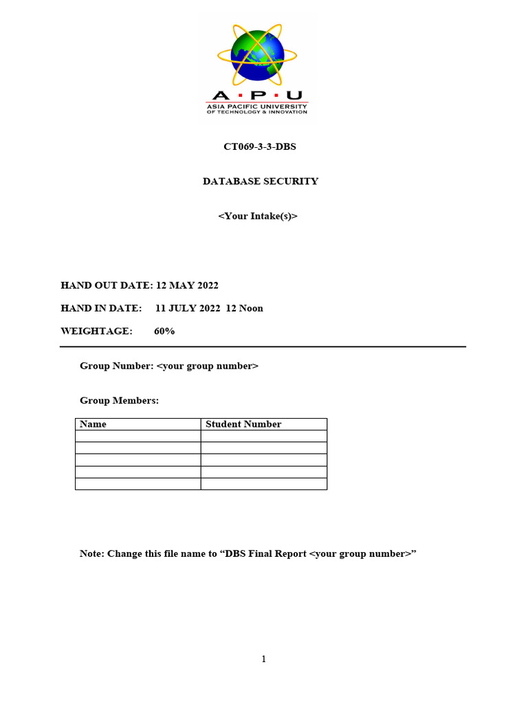 Dbs Assignment Final Report Template Pdf