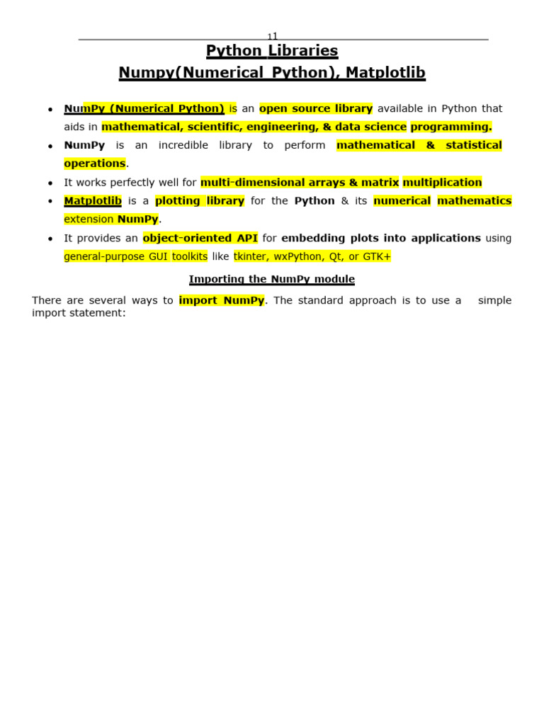 Numpy Matplot Pdf Matrix Mathematics Computing 