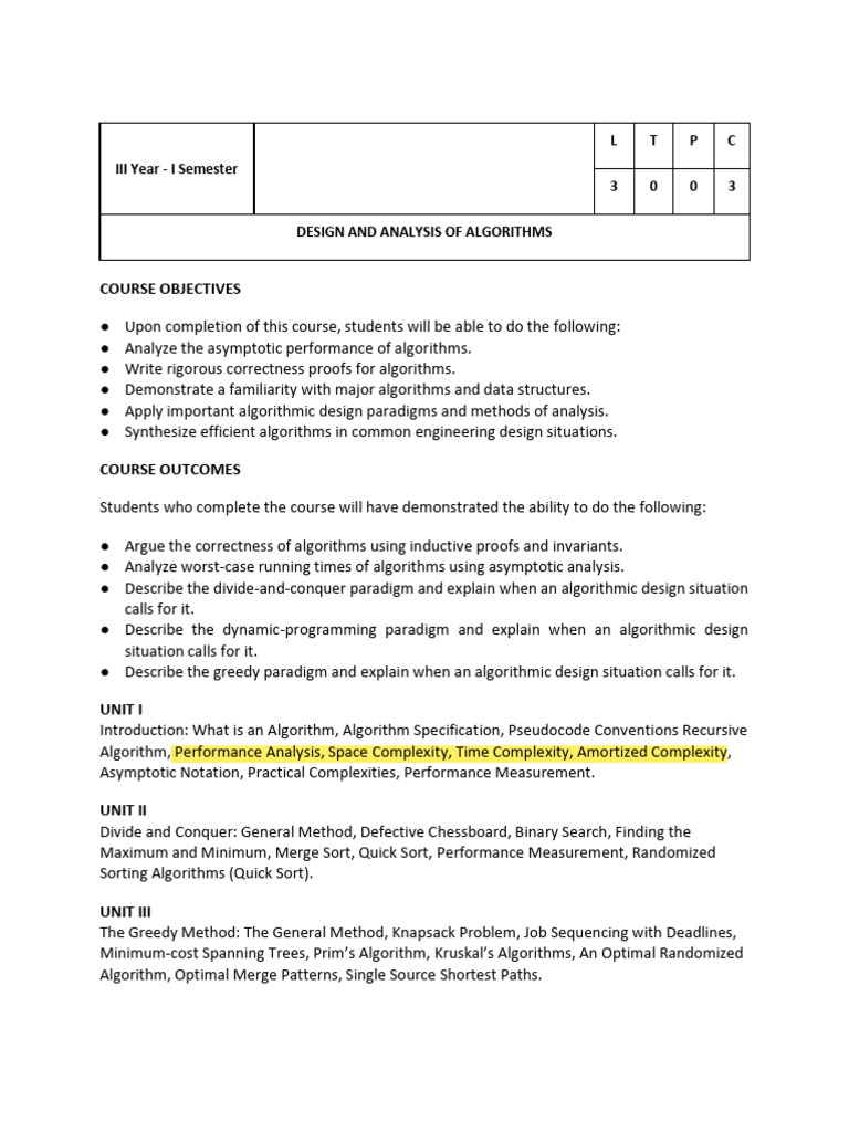DAA Final Syllabus | PDF | Algorithms | Dynamic Programming DAA Final Syllabus | PDF | Algorithms | Dynamic Programming