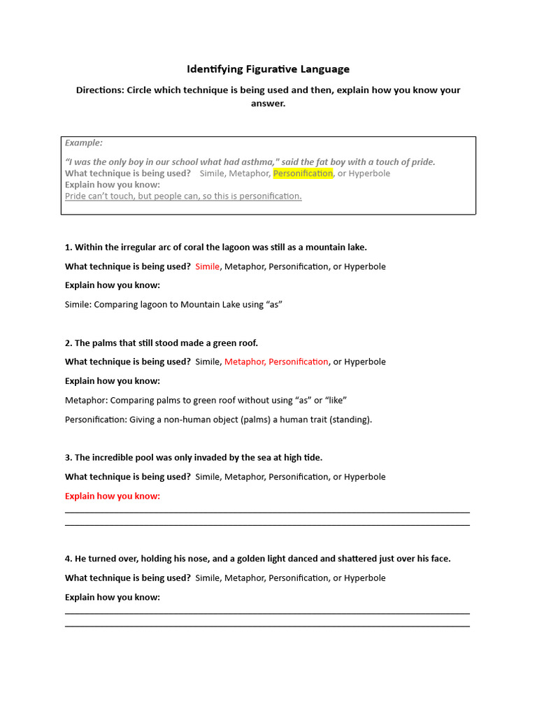 CW - Identifying Figurative Language | PDF | Metaphor