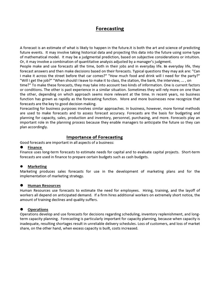 Forecasting In Operation And Production Management Notes Pdf
