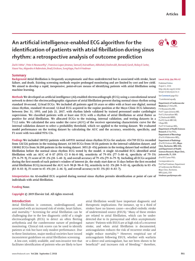 An Artificial Intelligence-Enabled ECG Algorithm For The | PDF