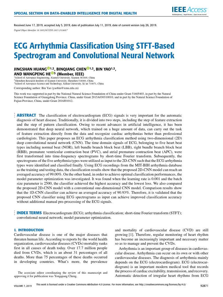 Ecg Arrhythmia Classification Using Stft Based Spectrogram And Convolutional Neural Network Pdf
