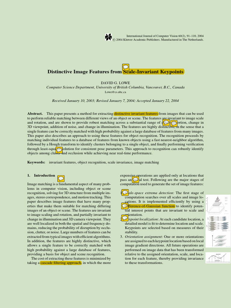 Q1 - SIFT - Distinctive Image Features From Scale-Invariant Keypoints ...