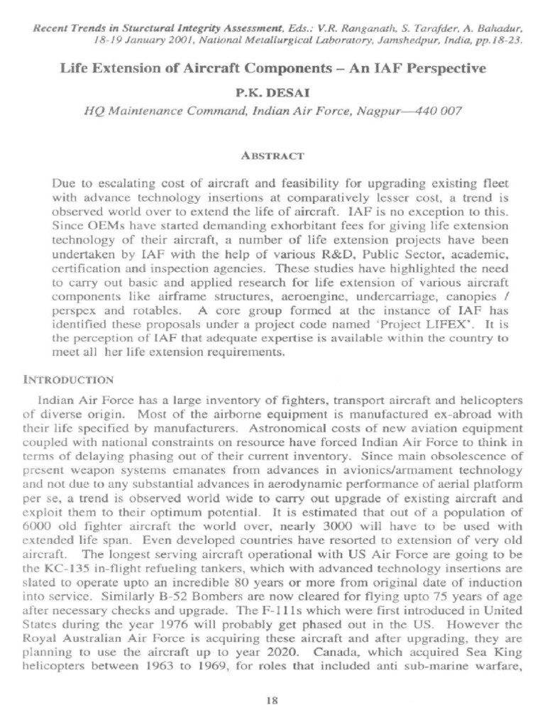 Life Extension of Aircraft Components - An IAF Perspective: HQ Maintenance Command, Indian Air ...