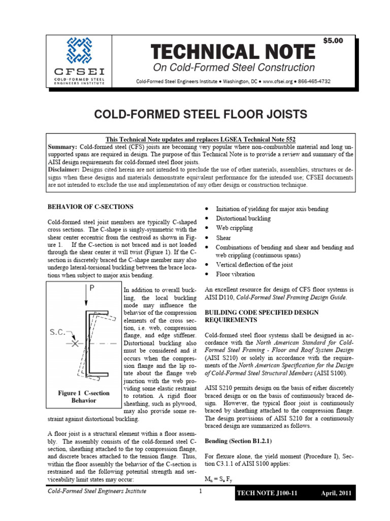 Technical Note, Cold-Formed Steel Floor Joists | PDF