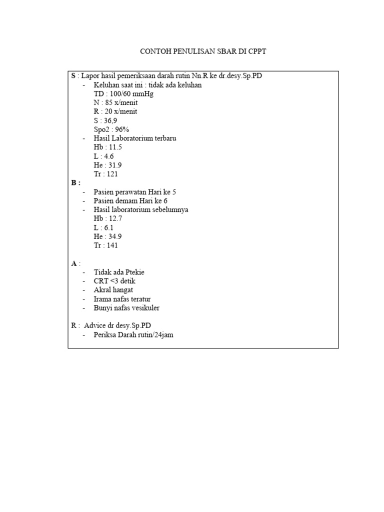 Contoh Sbar Di CPPT | PDF