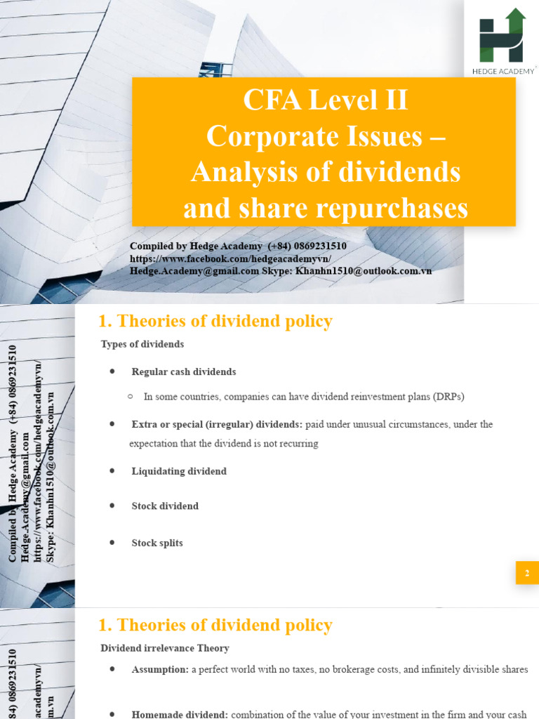 Analysis Of Dividends And Share Repurchases Pdf Dividend Share