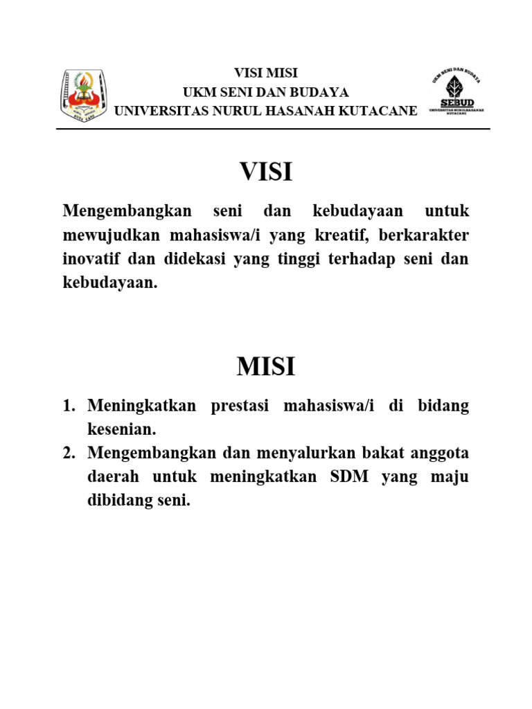 Visi Misi UKM Seni dan Budaya | PDF