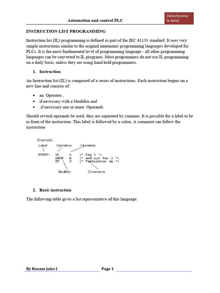 Instruction List Programming | PDF