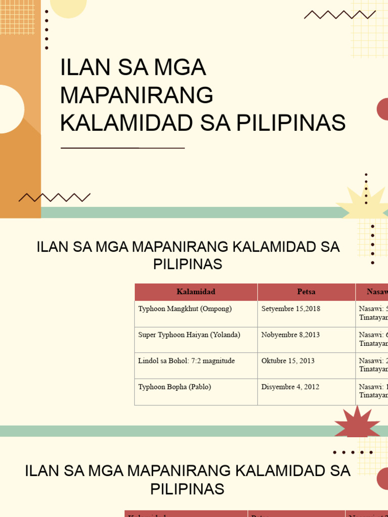 Ilan Sa Mga Mapanirang Kalamidad Sa Pilipinas | PDF | Pacific Typhoon ...