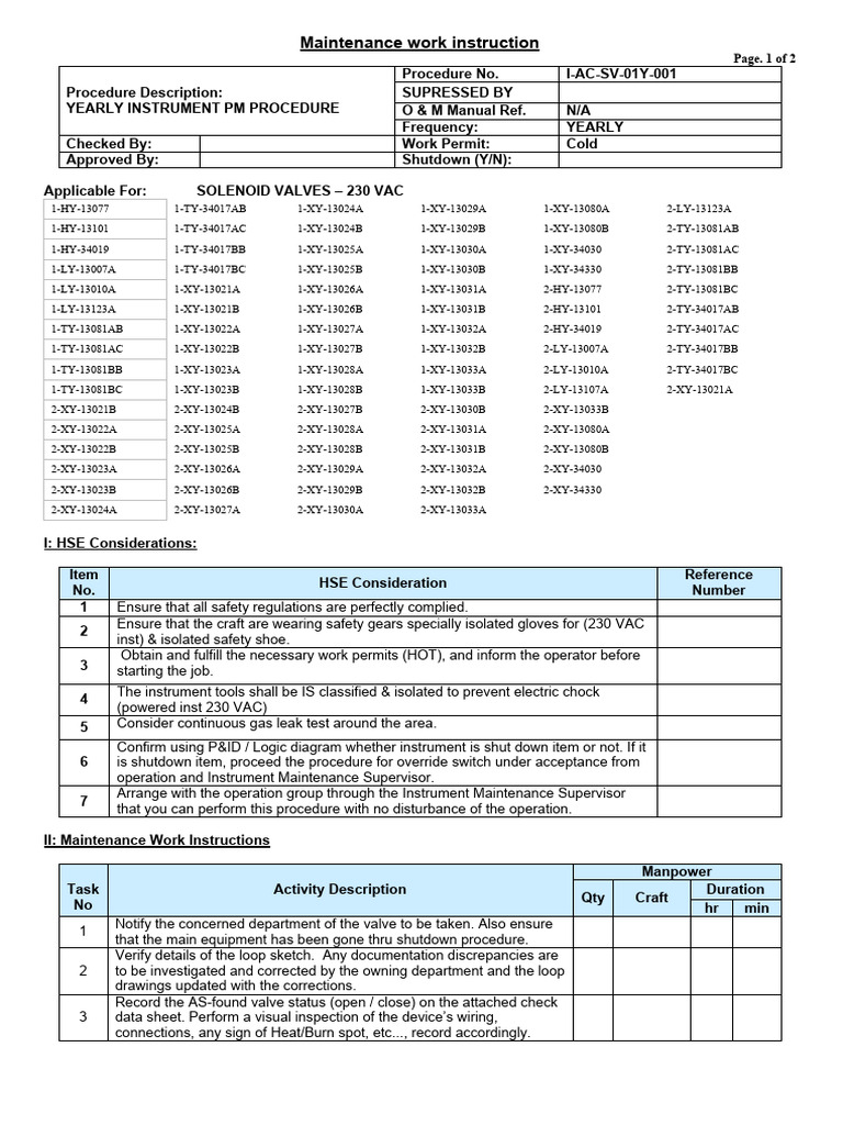 Maintenance Work Instruction: Page. 1 of 2 | Download Free PDF | Valve ...