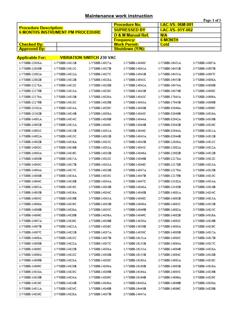 Maintenance Work Instruction: Page. 1 of 3 | PDF