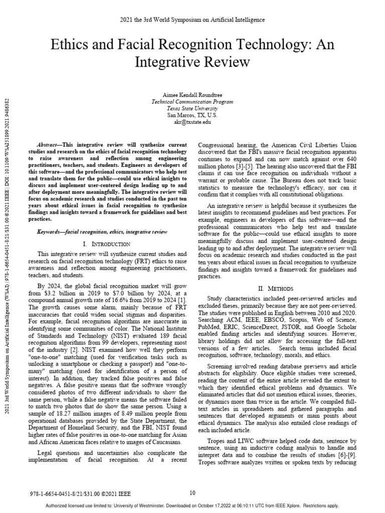Ethics and Facial Recognition Technology An Integrative Review | PDF ...