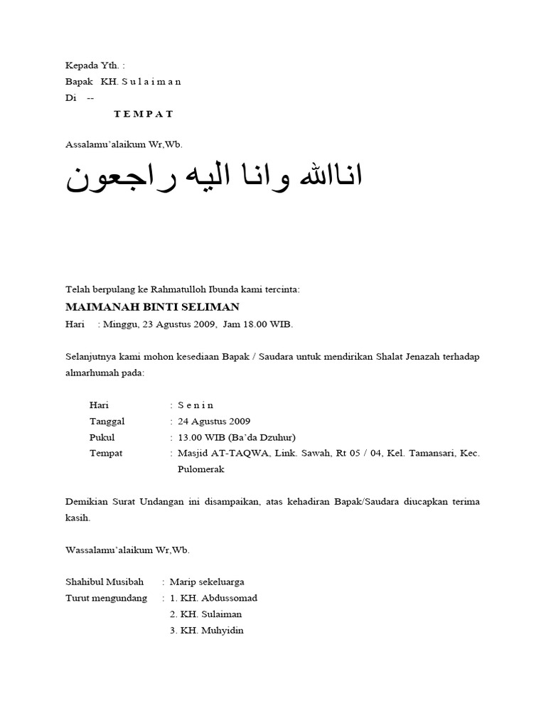 Undangan Sholat Jenazah | PDF