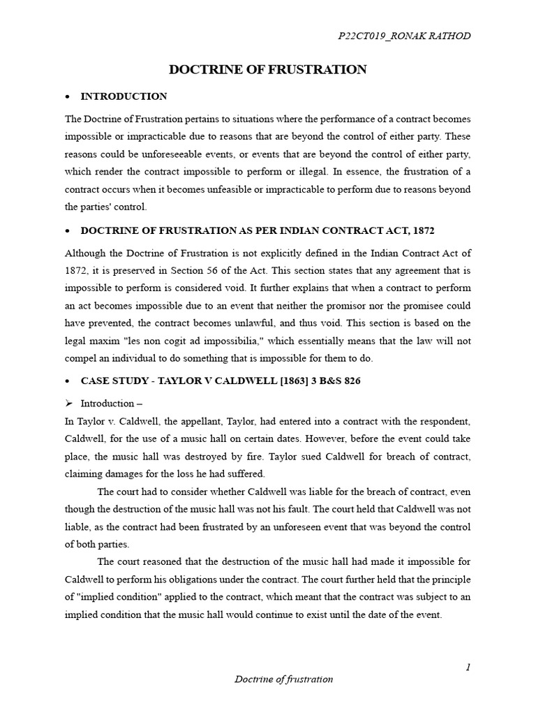 P22CT019 - Doctrine of Frustration | PDF | Justice | Crime & Violence
