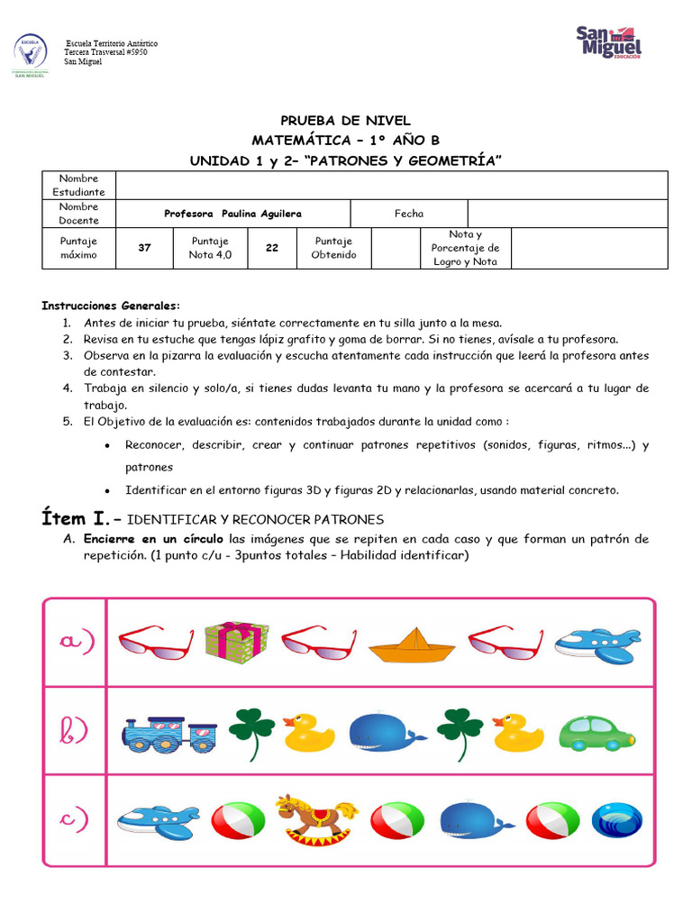 Prueba de Nivel Matematica 2 Semestre | PDF