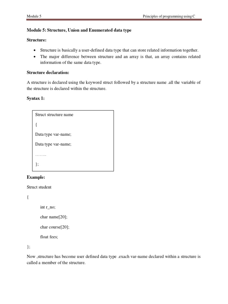 Module 5 Structure, Union and Enumerated Data Type | PDF | Parameter ... Module 5 Structure, Union and Enumerated Data Type | PDF | Parameter ...