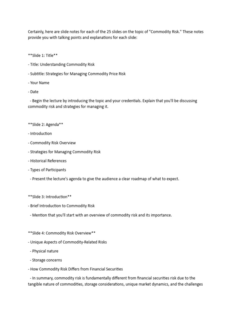 Slide Notes Commodity Risk | PDF | Business | Politics