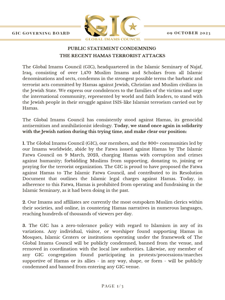 Gic Statement (09 Oct 2023) | PDF | Hamas | Islamism
