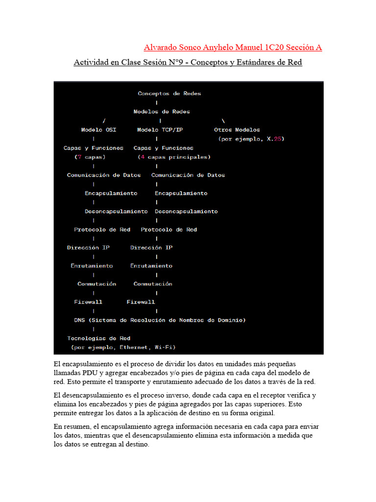 Actividad en Clase Sesión N°9 - Conceptos y Estándares de Red | PDF
