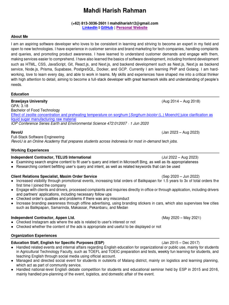 CV Mahdi | Download Free PDF | Java Script | Document Object Model