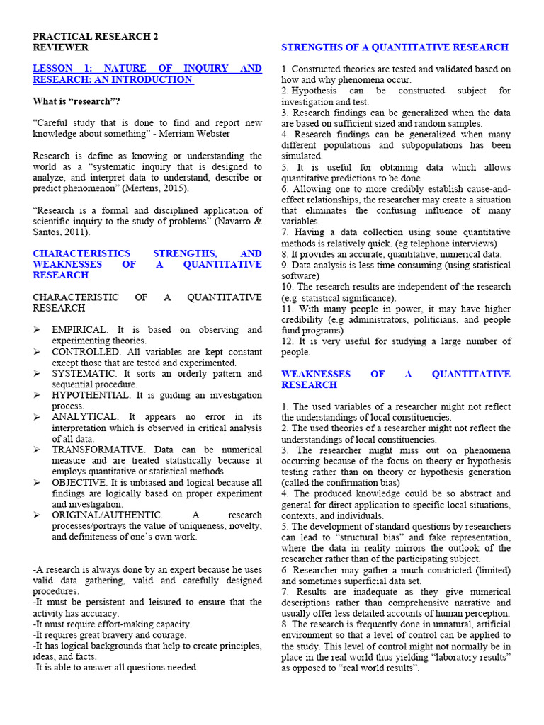 Practical Research 2 Reviewer | PDF | Experiment | Statistics
