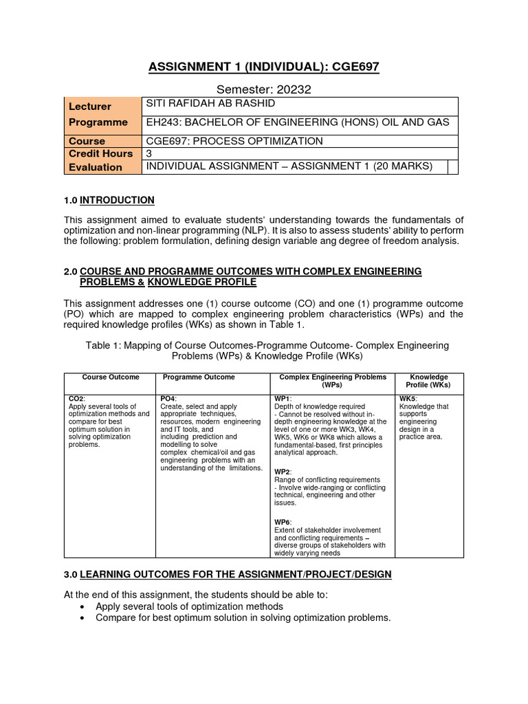 Process Optimization Assignment Guide | PDF | Mathematical Optimization | Engineering