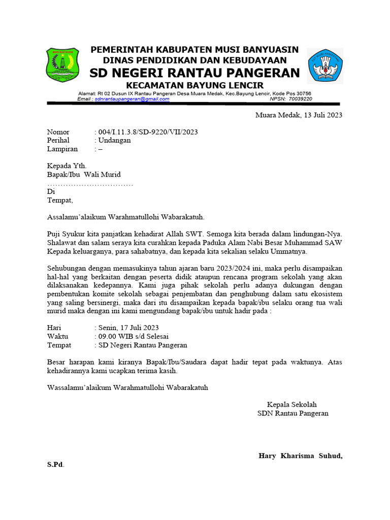 10-Contoh Surat Undangan Rapat Wali Murid | PDF