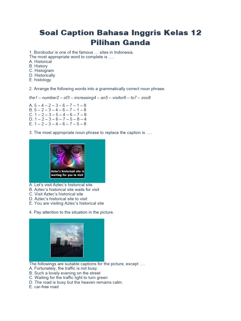 SOAL CAPTION PART II KELAS 12 | PDF | Noun | Indonesia SOAL CAPTION PART II KELAS 12 | PDF | Noun | Indonesia