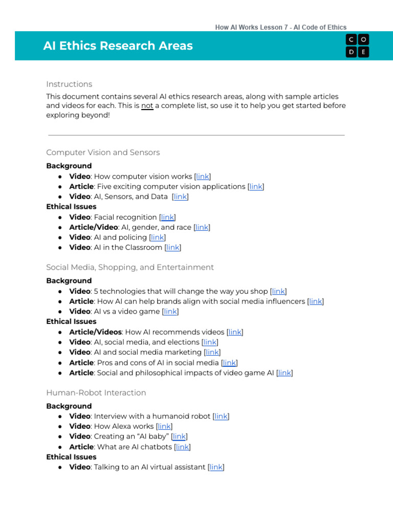 Lesson 7 - Activity Guide - AI Ethics Research Areas | Download Free ...