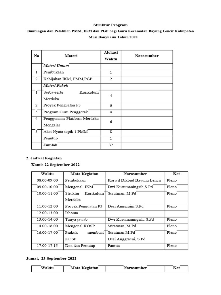 Jadwal Dan Struktur Program | PDF