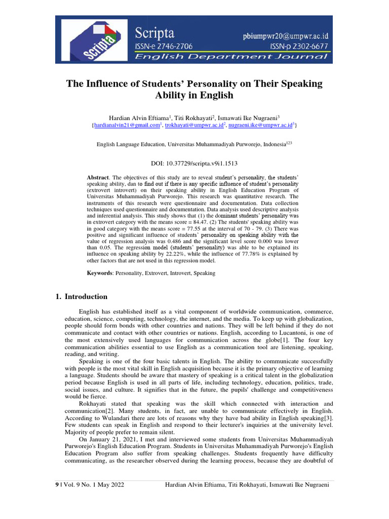 Personality's Impact on English Speaking Skills | PDF | Extraversion And Introversion | Learning