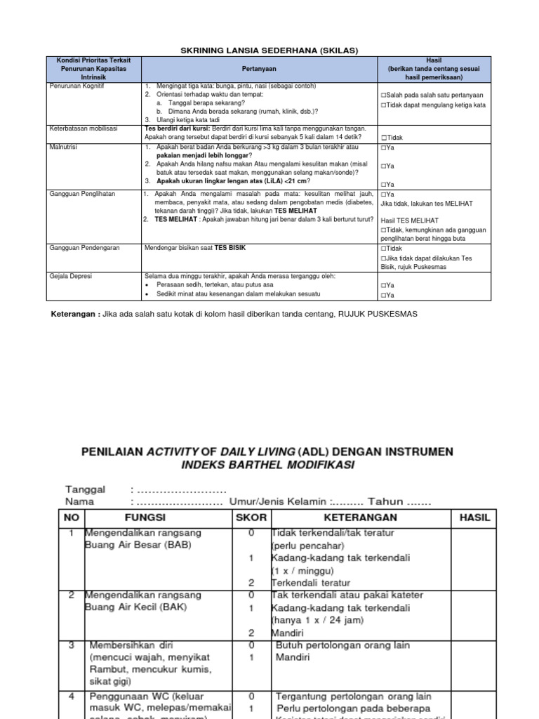 Instrumen Adl, Skilas Dan Tindak Lanjutnya | PDF