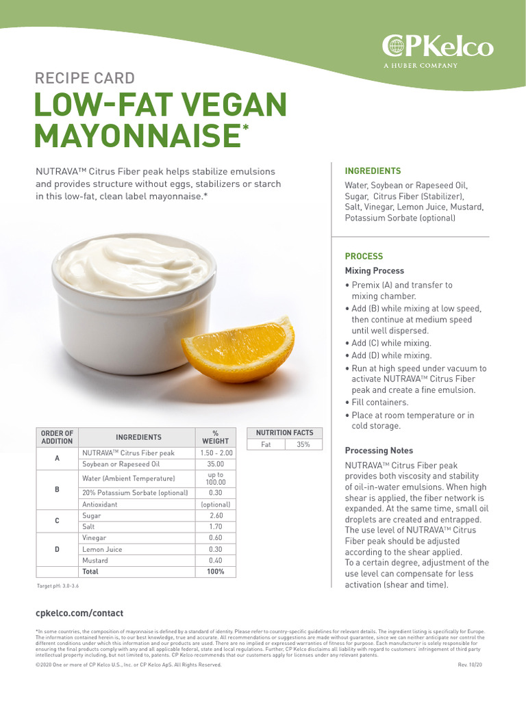 CPK Innovation - Low Fat Vegan Mayonnaise Recipe Card - 04 2021 | PDF ...