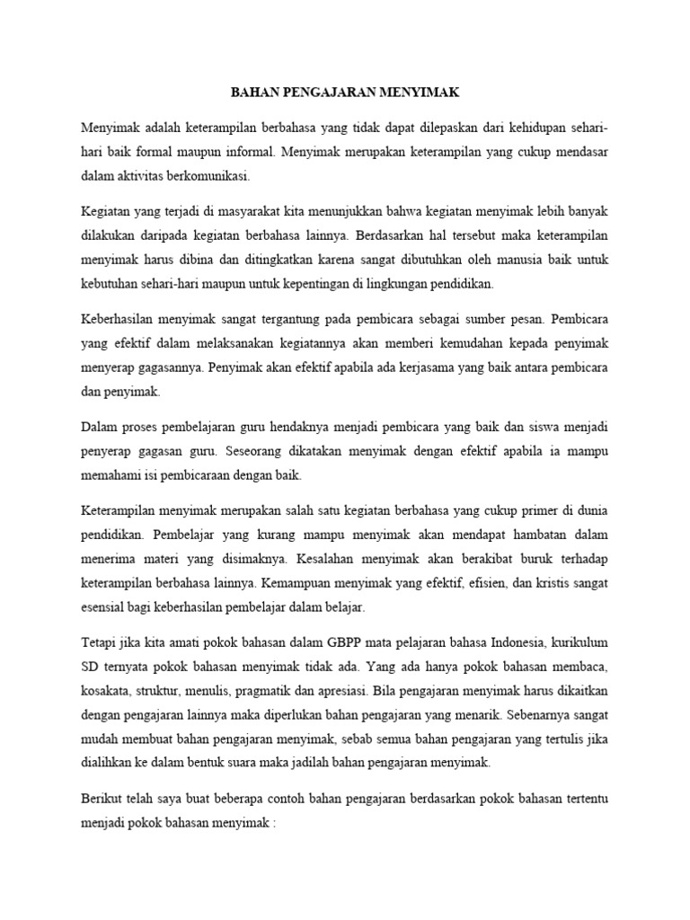 Bahan Pengajaran Menyimak | PDF