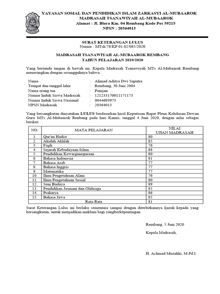 JTG Contoh Form Suket Lulus | PDF