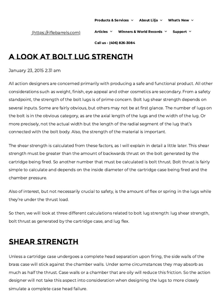 Bolt Lug Strength Essentials | PDF | Strength Of Materials | Cartridge ...