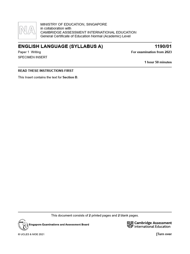 English Language (Syllabus A) 1190/01 | PDF