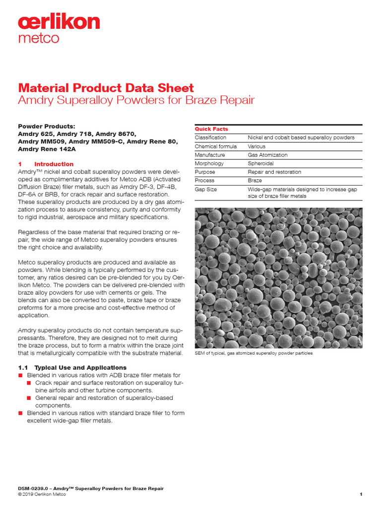 DSM-0239.0 Amdry Braze Superalloys | PDF | Chemical Substances ...