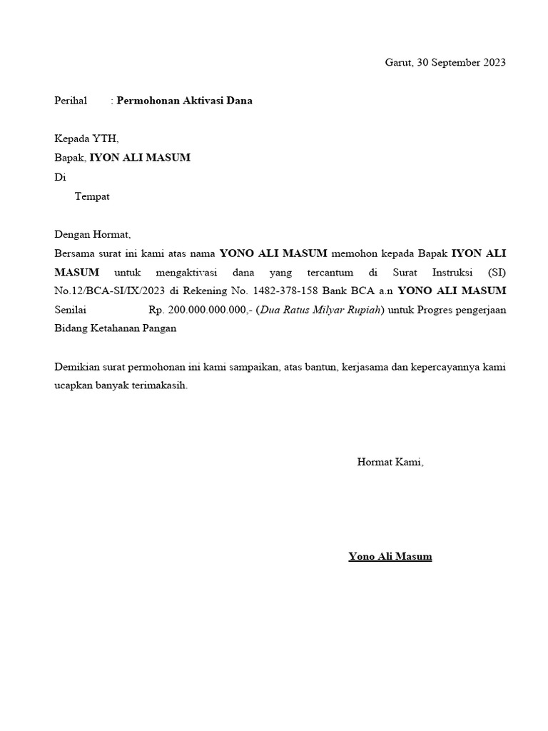 Surat Permohonan Bg. Pt. BGSB Rajawali | PDF