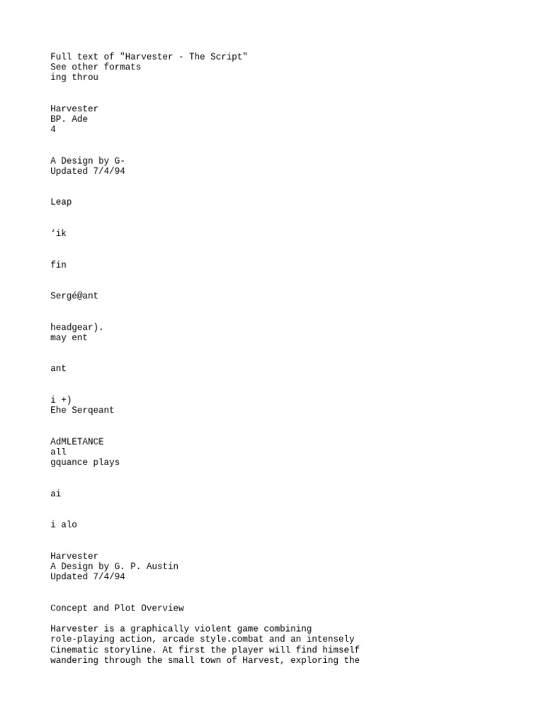 Harvester Script 1996 Game | PDF | Menu (Computing)