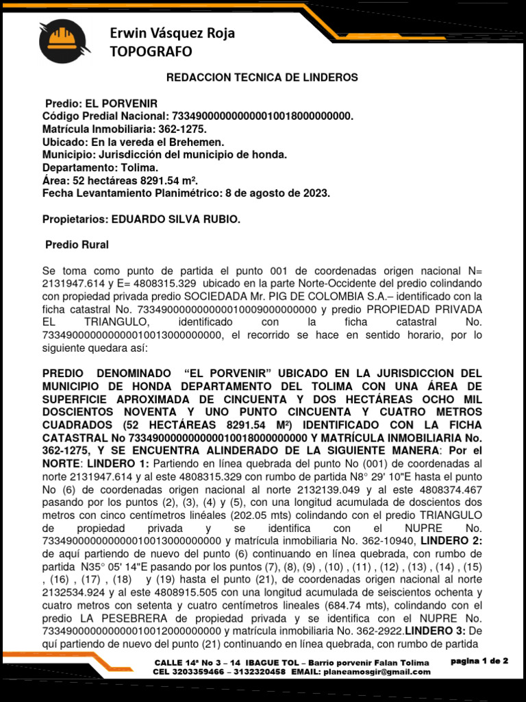 Redacción Técnica de Linderos | PDF