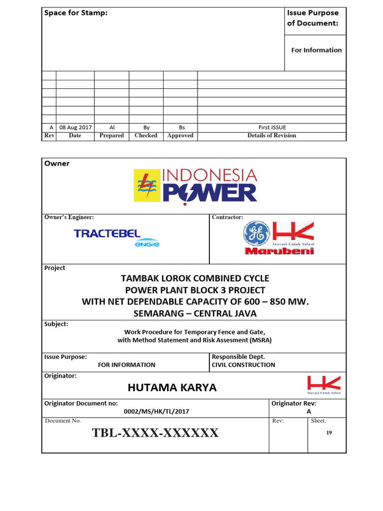 Work Procedure For Temporary Fence Gate | PDF | Specification ...