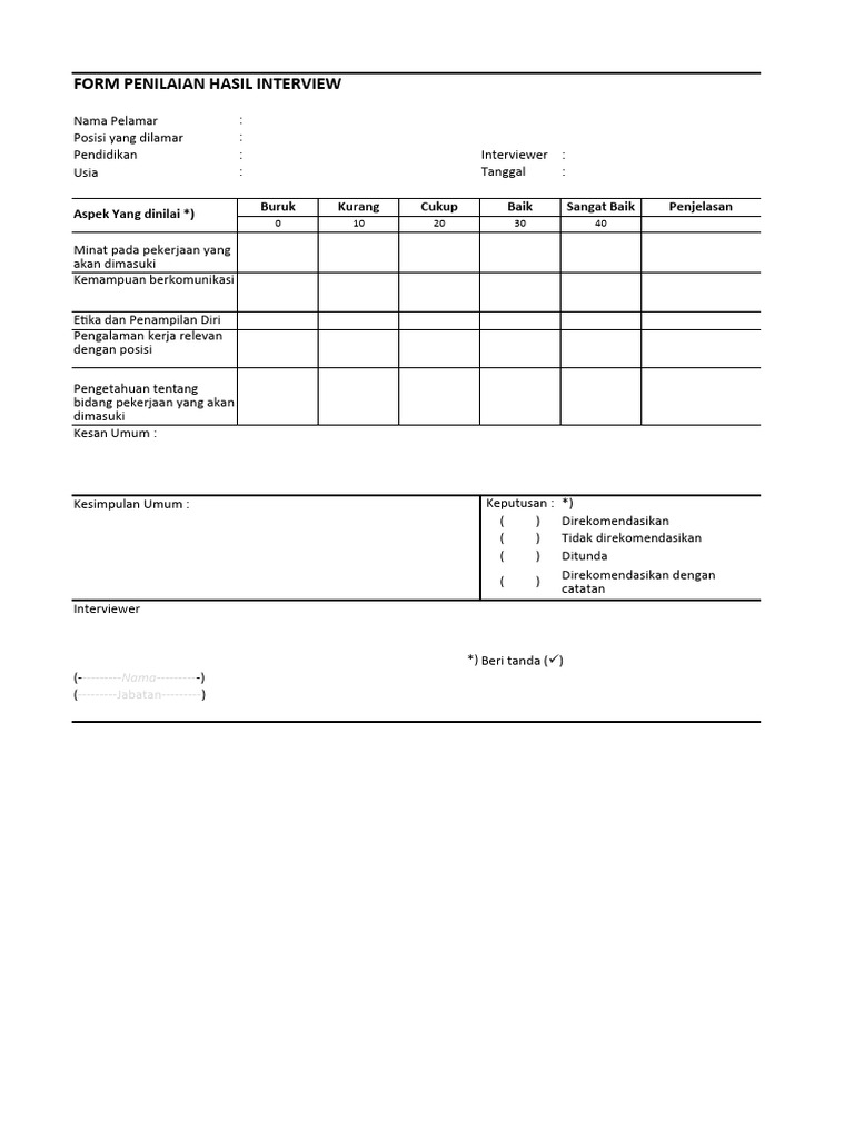 Form Penilaian Interview Karyawan | PDF