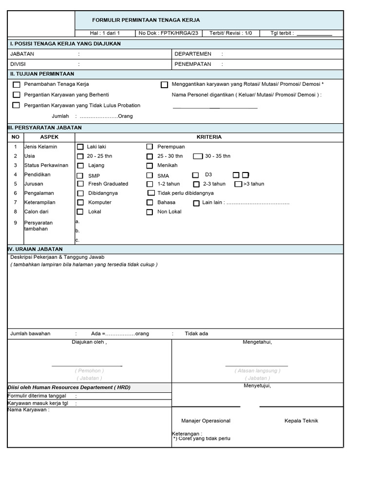 Form Permintaan Karyawan | PDF